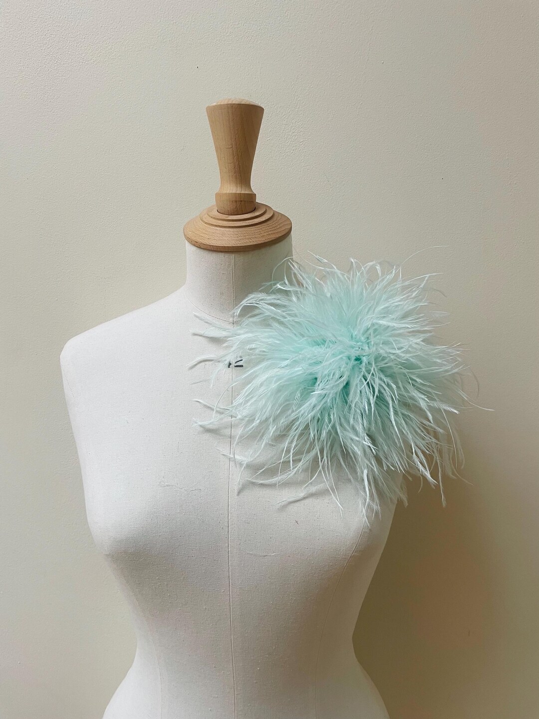 Mint Ostrich Feather Brooch, Pale Turquoise Handmade Large Flower ...