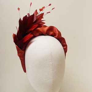 Rust Feather Fascinator Headband, Copper Silk Ruffle Crown - Etsy