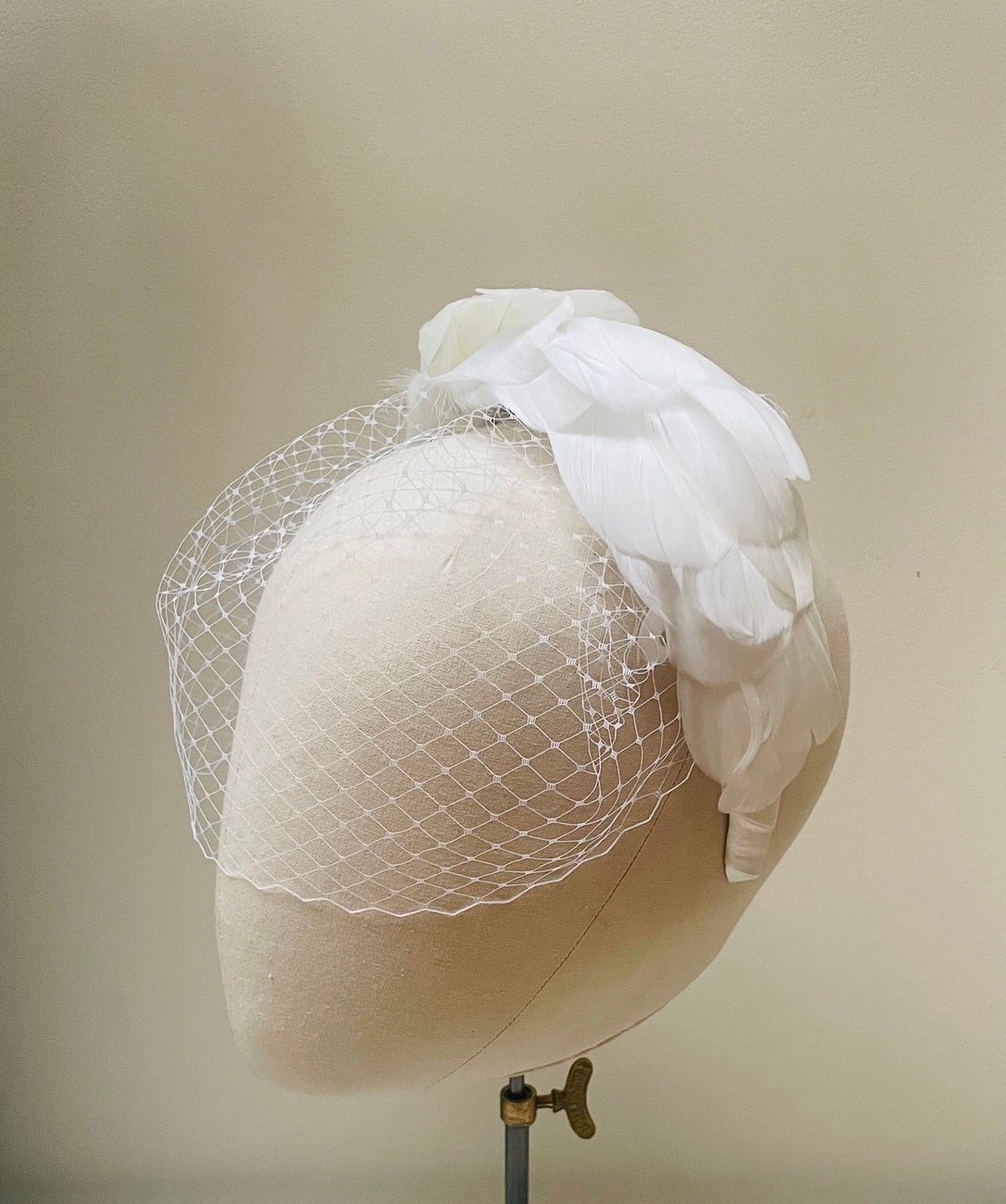 White Feather Headband Fascinator, Veiled Halo, Wedding Headpiece - Etsy