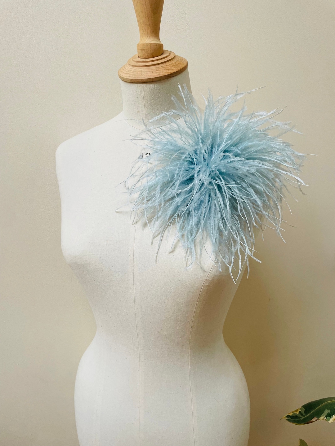 Large Feather Flower Pin Brooch, Handmade Pale Blue Rose Flower Clip ...