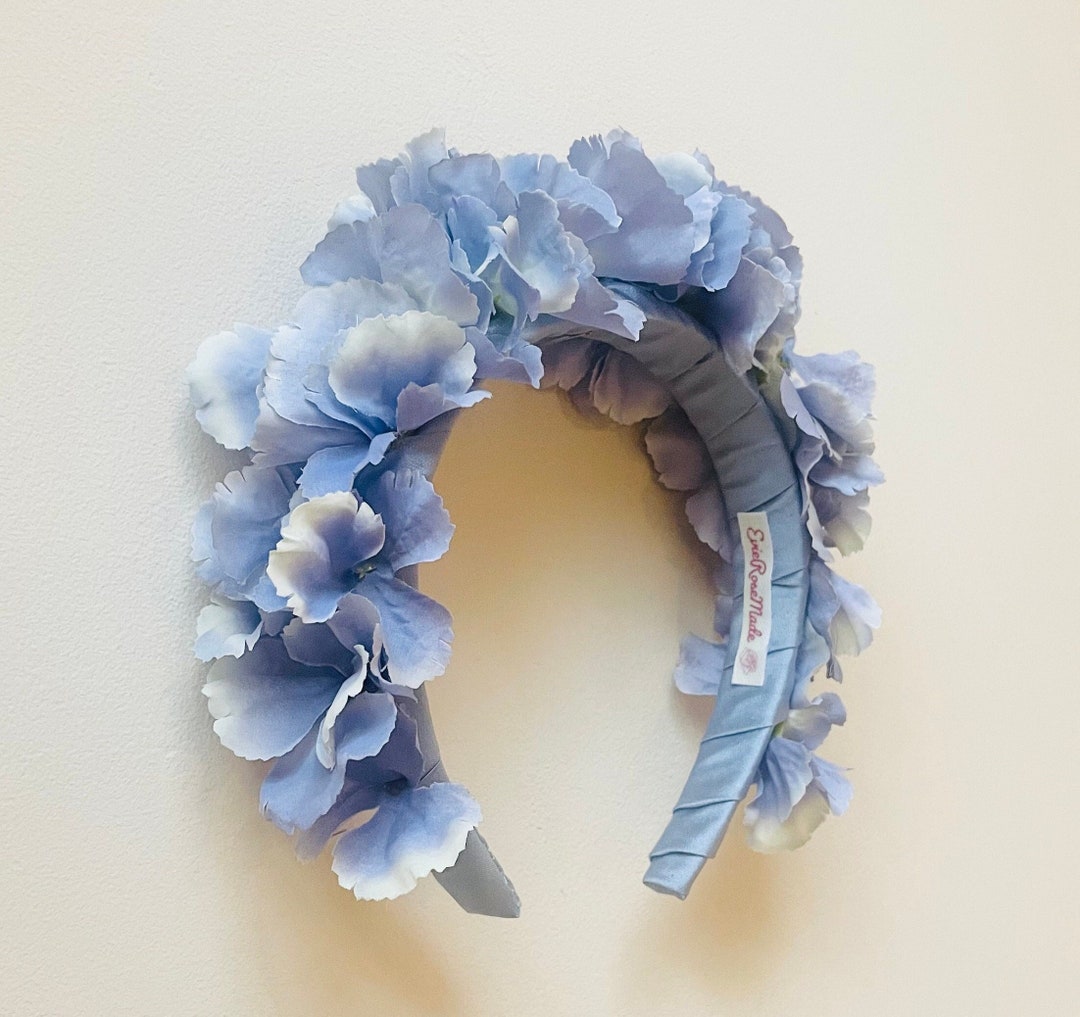 Dusty Blue Hydrangea Flower Crown Fascinator Headband, Vintage ...