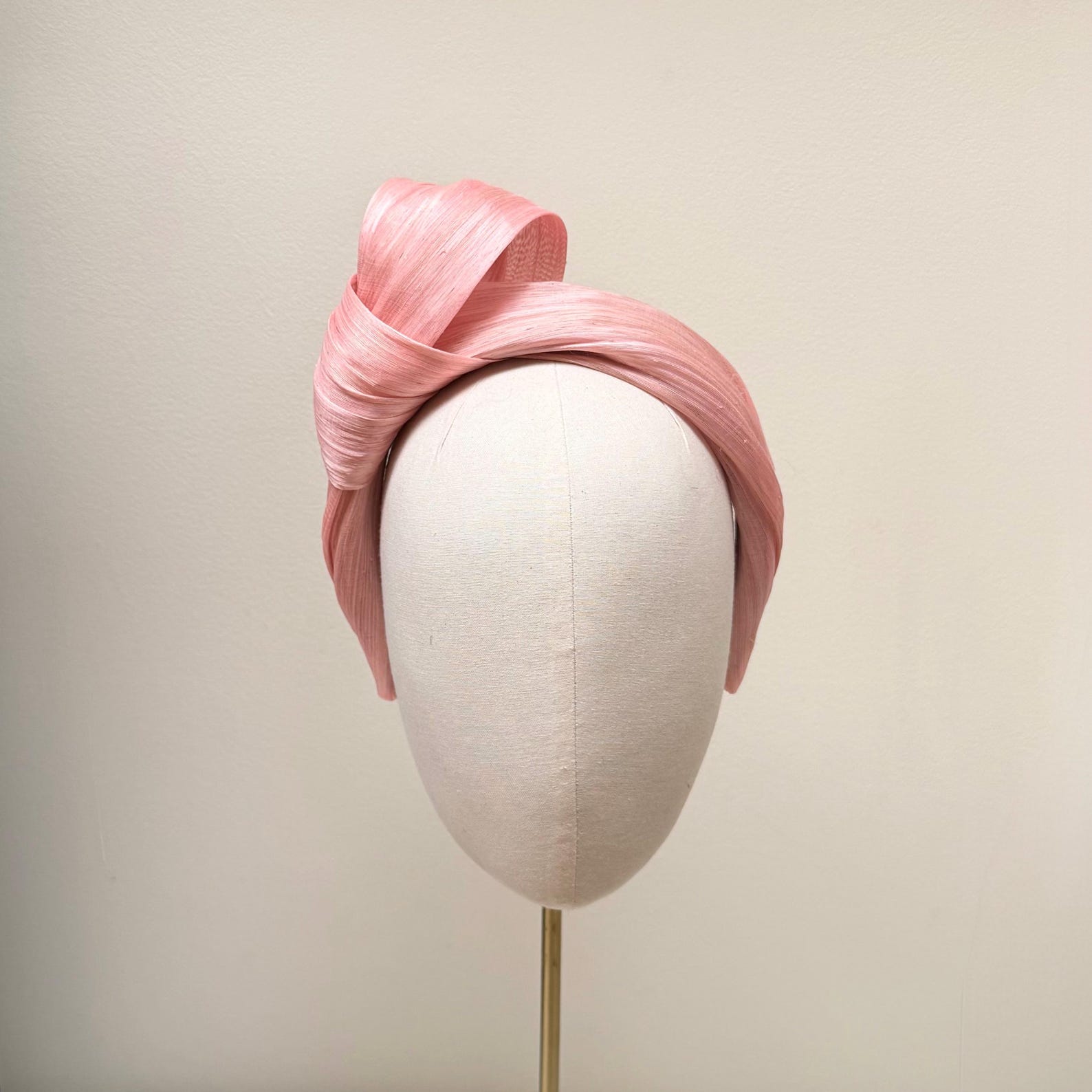 Pink Fascinator Headband, Coral Pink Silk Abaca Turban, Wedding Guest ...