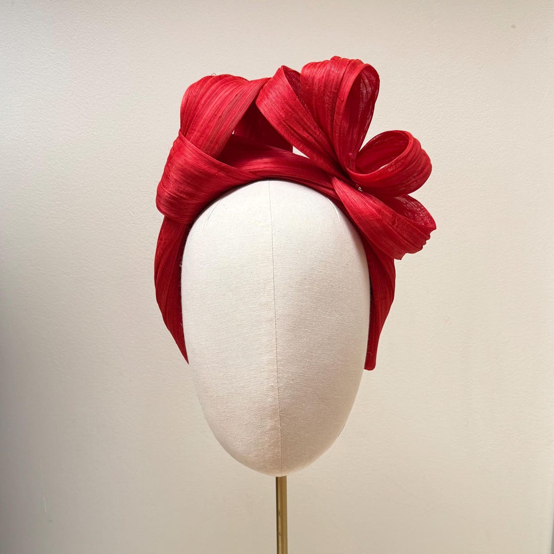 Red Silk Abaca Bow Knot Turban Fascinator for Ascot Derby Races or ...