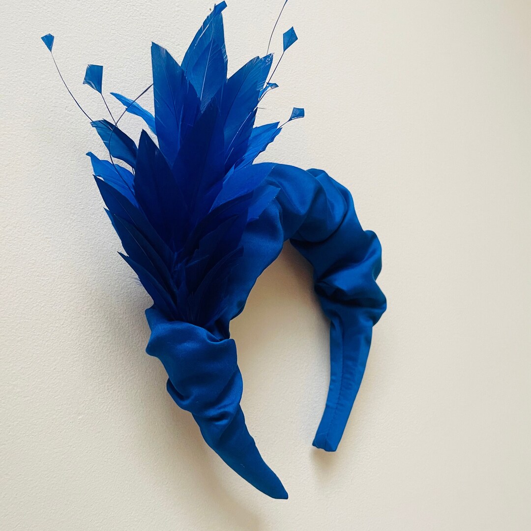Royal Blue Feather Headband Fascinator, Silk Cobalt Blue Unique ...