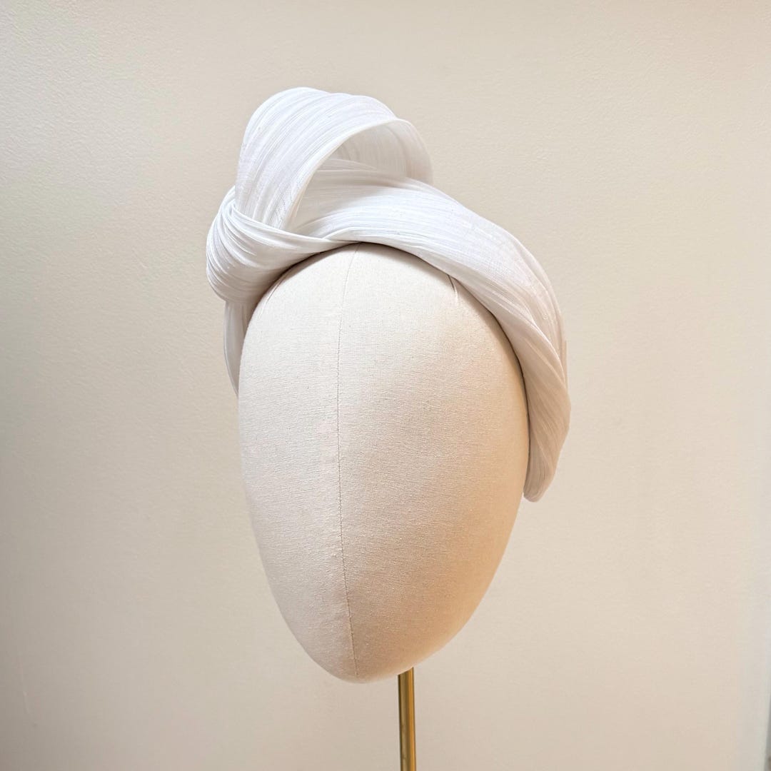 White Silk Abaca Turban Knot Fascinator Headband, Bridal ,weddings ...