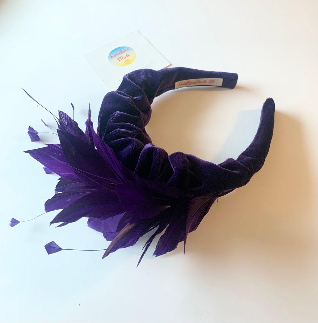 Purple Fascinator Velvet Feather Ruffle Fascinator Luxury - Etsy