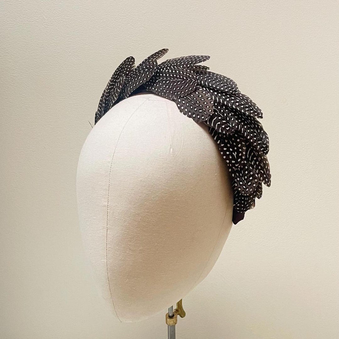 Brown & White Spot Feather Padded Headband Fascinator Hairband Natural ...
