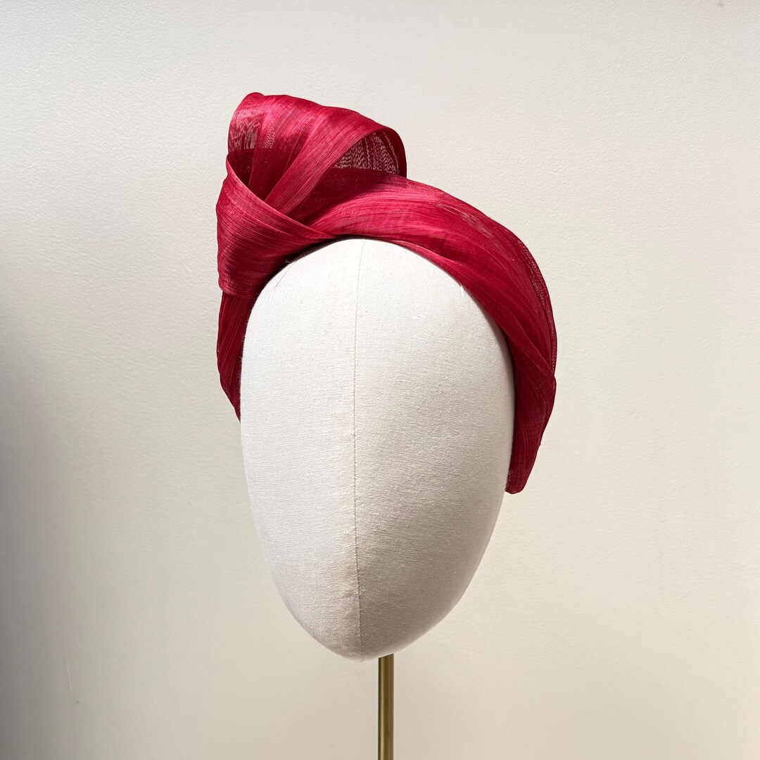 Red Silk Abaca Turban Fascinator Headband, Ascot Derby Headpiece - Etsy