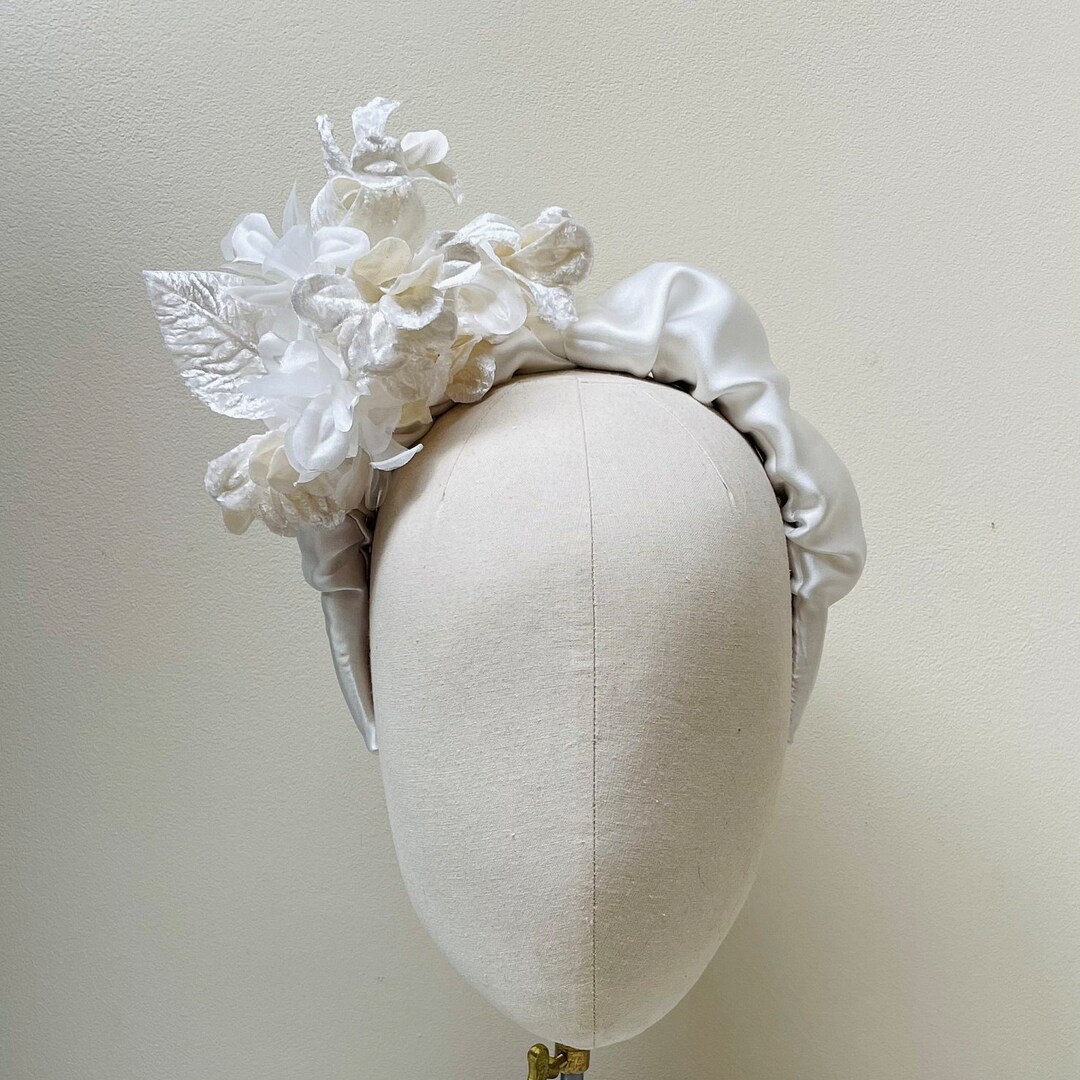 Ivory Hydrangea Fascinator Headband, Pure Silk Ruffle Headpiece ...