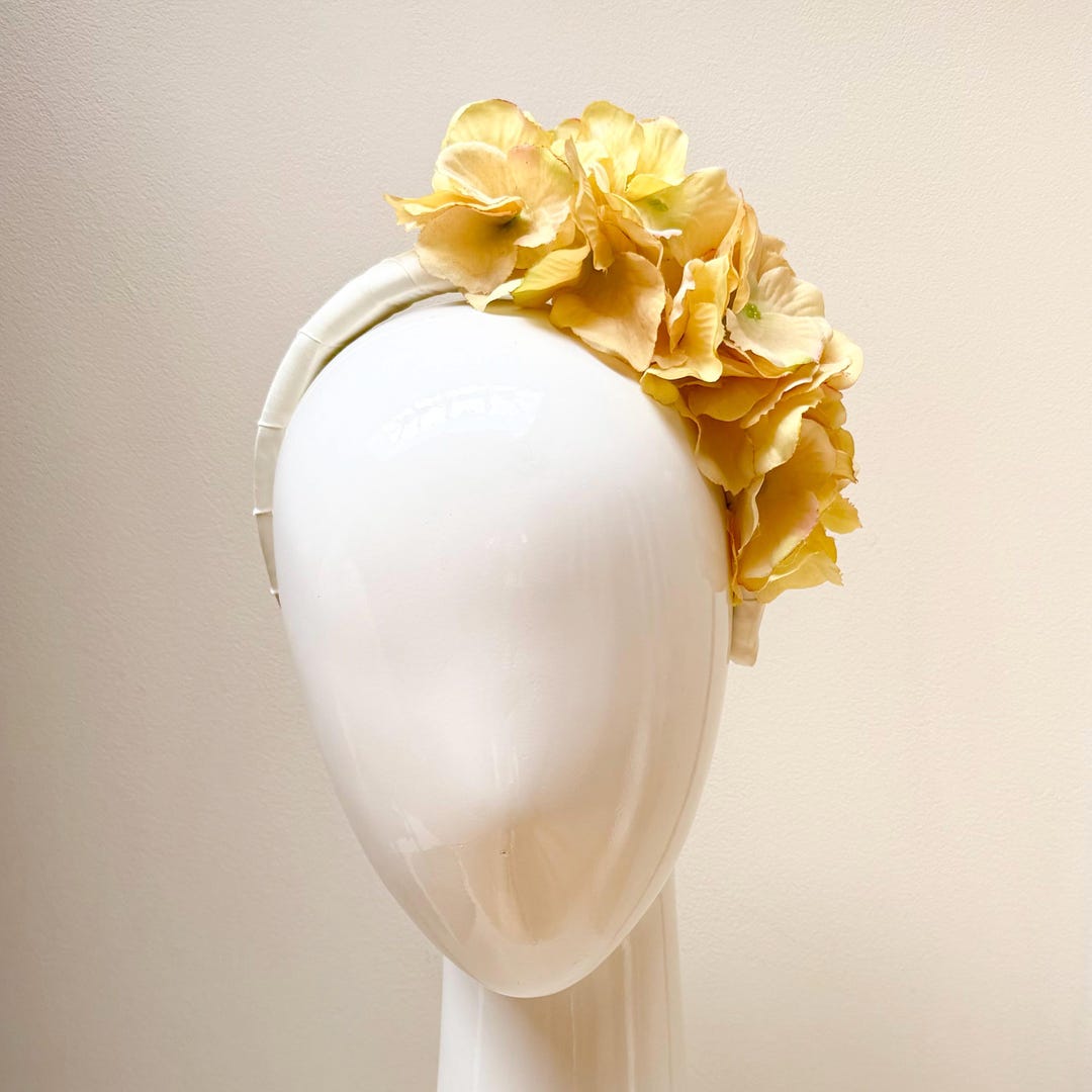 Yellow Hydrangea Crown Cluster Headband Fascinator, Golden Lemon Silk ...