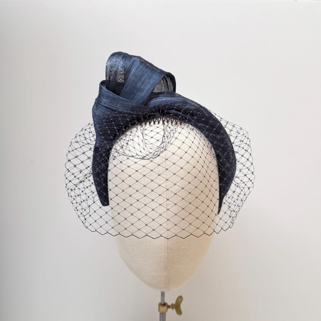Navy Blue Fascinator Headband, Turban Knot Padded Halo High End ...