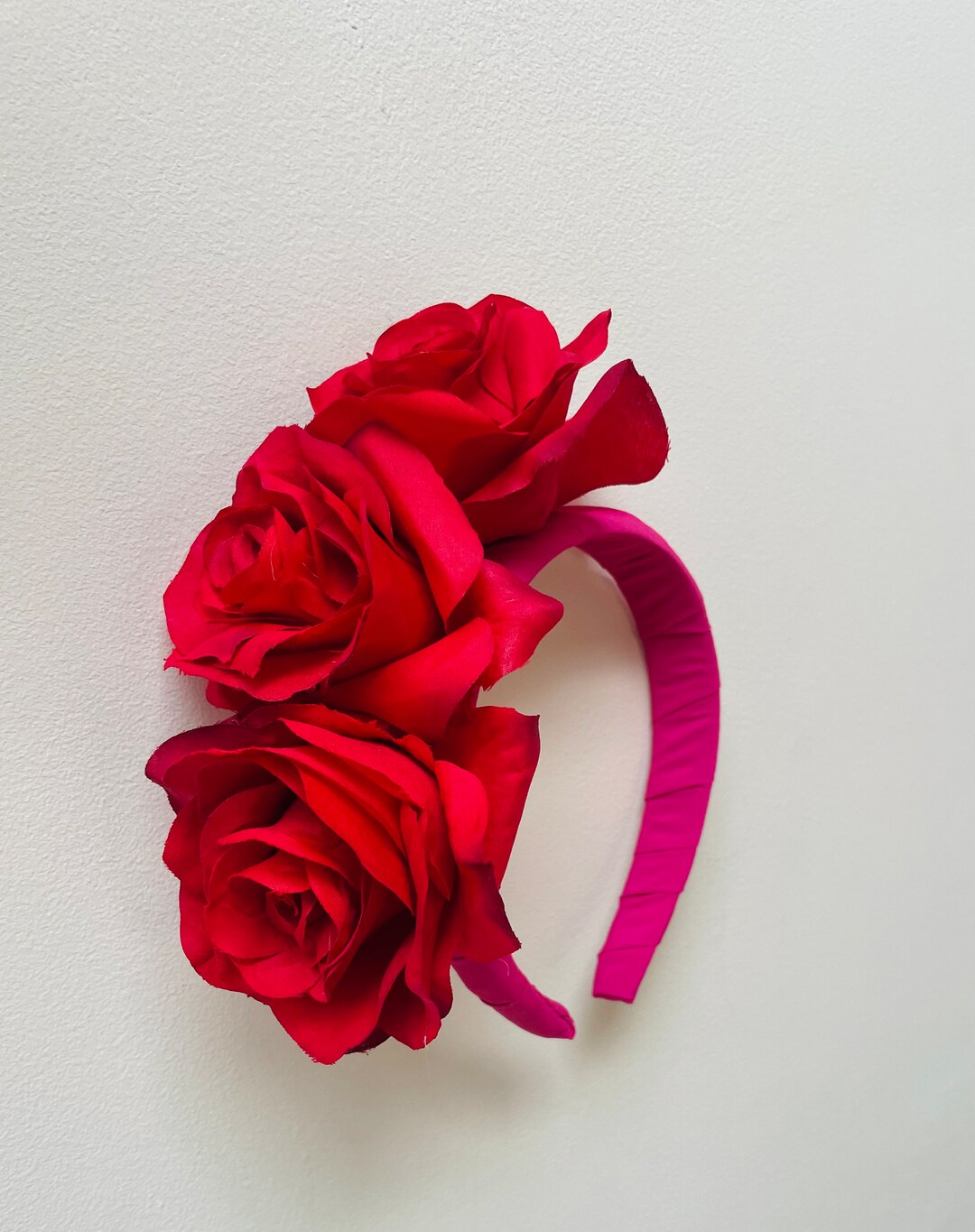 Red Rose Pink Fascinator Headband, Silk Covered Band , Rose Fascinator ...