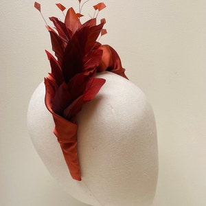 Rust Feather Fascinator Headband, Copper Silk Ruffle Crown - Etsy