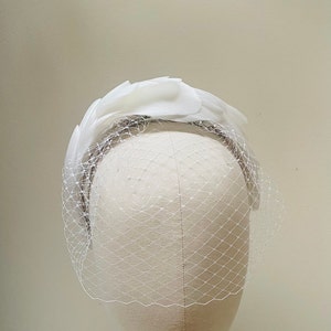 White Feather Headband Fascinator, Veiled Halo, Wedding Headpiece - Etsy