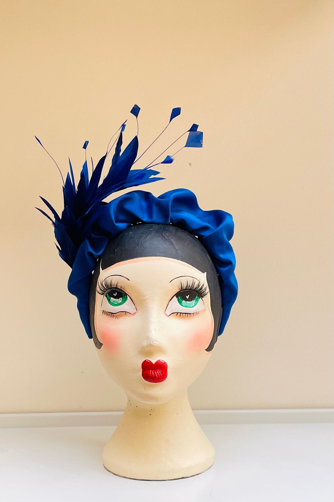 Cobalt Royal Blue Silk Ruffle Feather Headband Fascinator, Unique ...