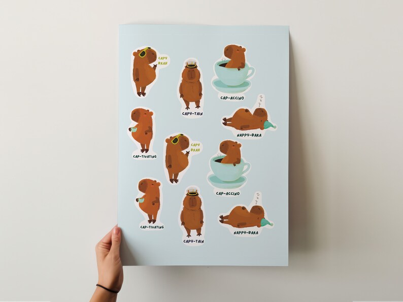 Capybara Stickers Pack Capybara Sticker Sheet 10pc Capybara Stickers - Etsy
