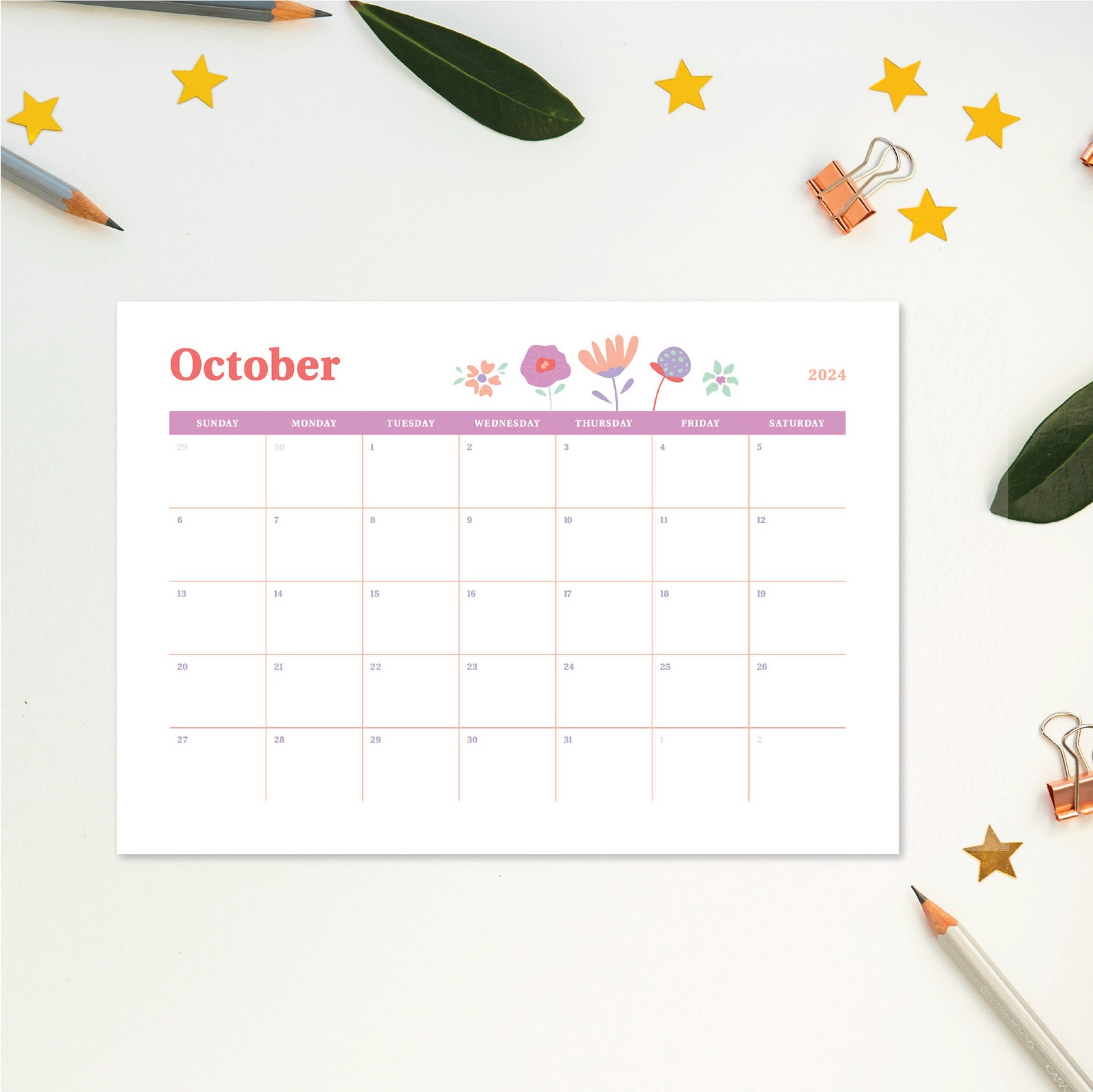 A4 Calendar PDF Printable File - Bright, Fun and Colourful - Etsy