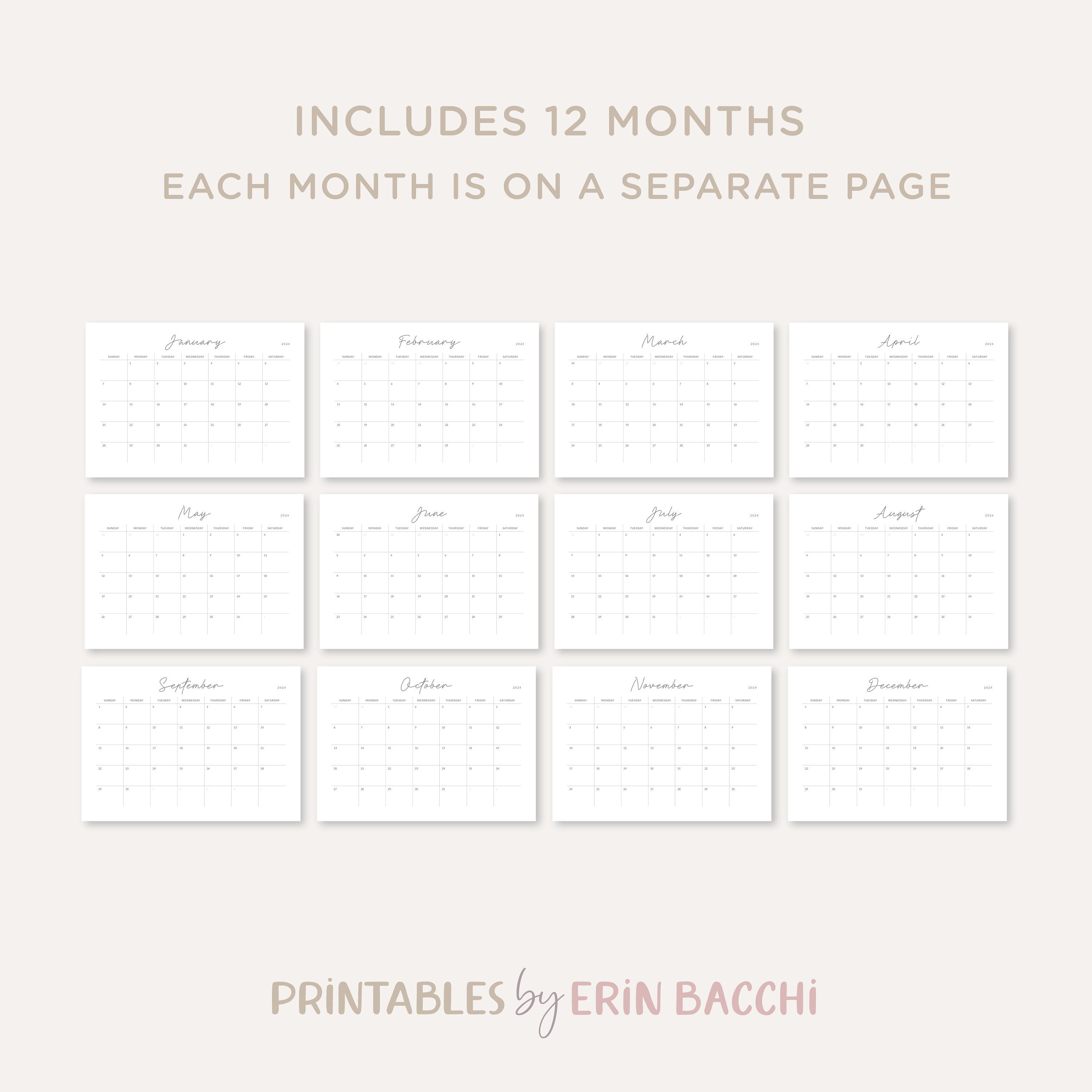 A4 Calendar PDF Printable File - Stylish and Minimal - Etsy