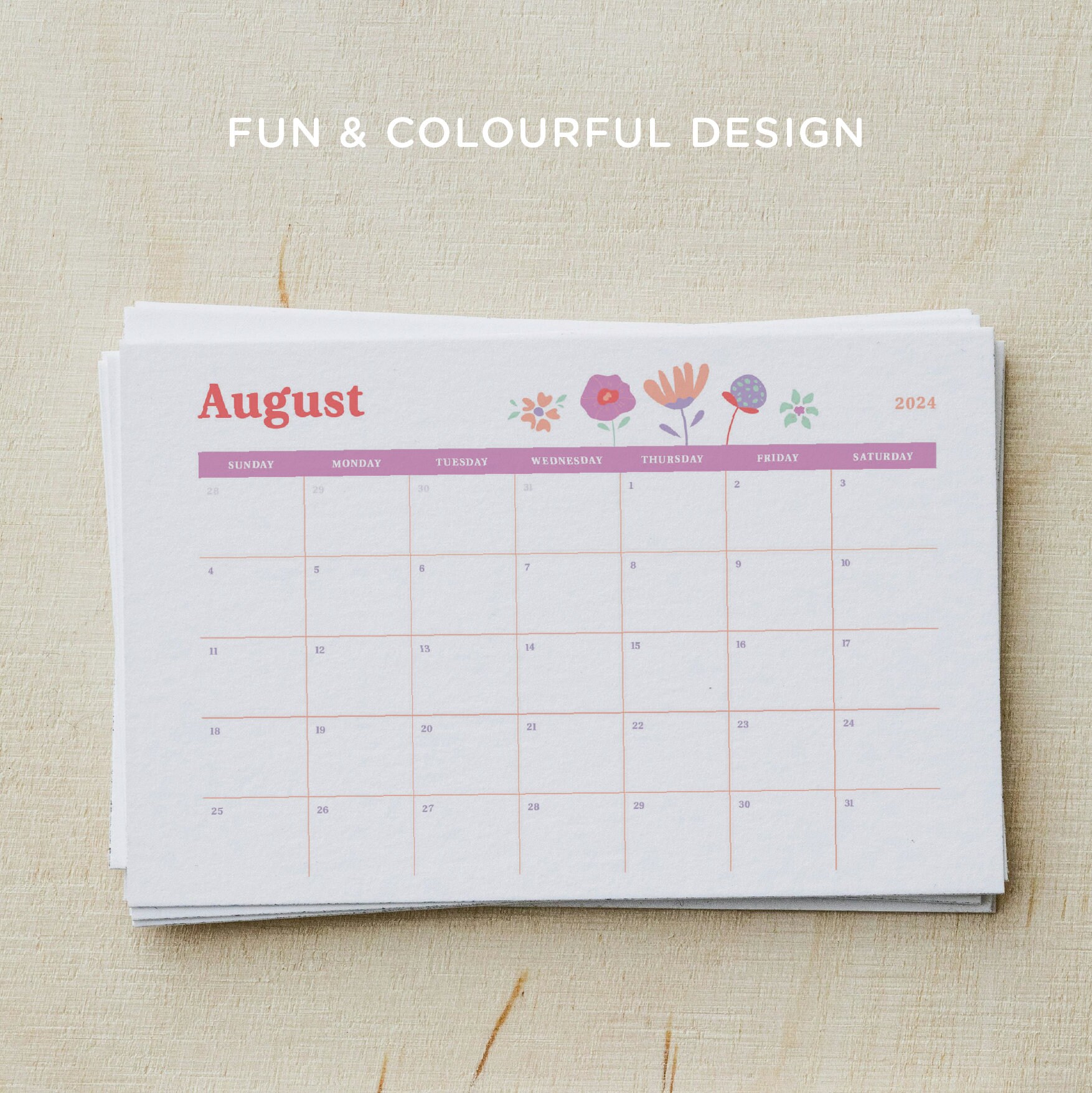 A4 Calendar PDF Printable File - Bright, Fun and Colourful - Etsy