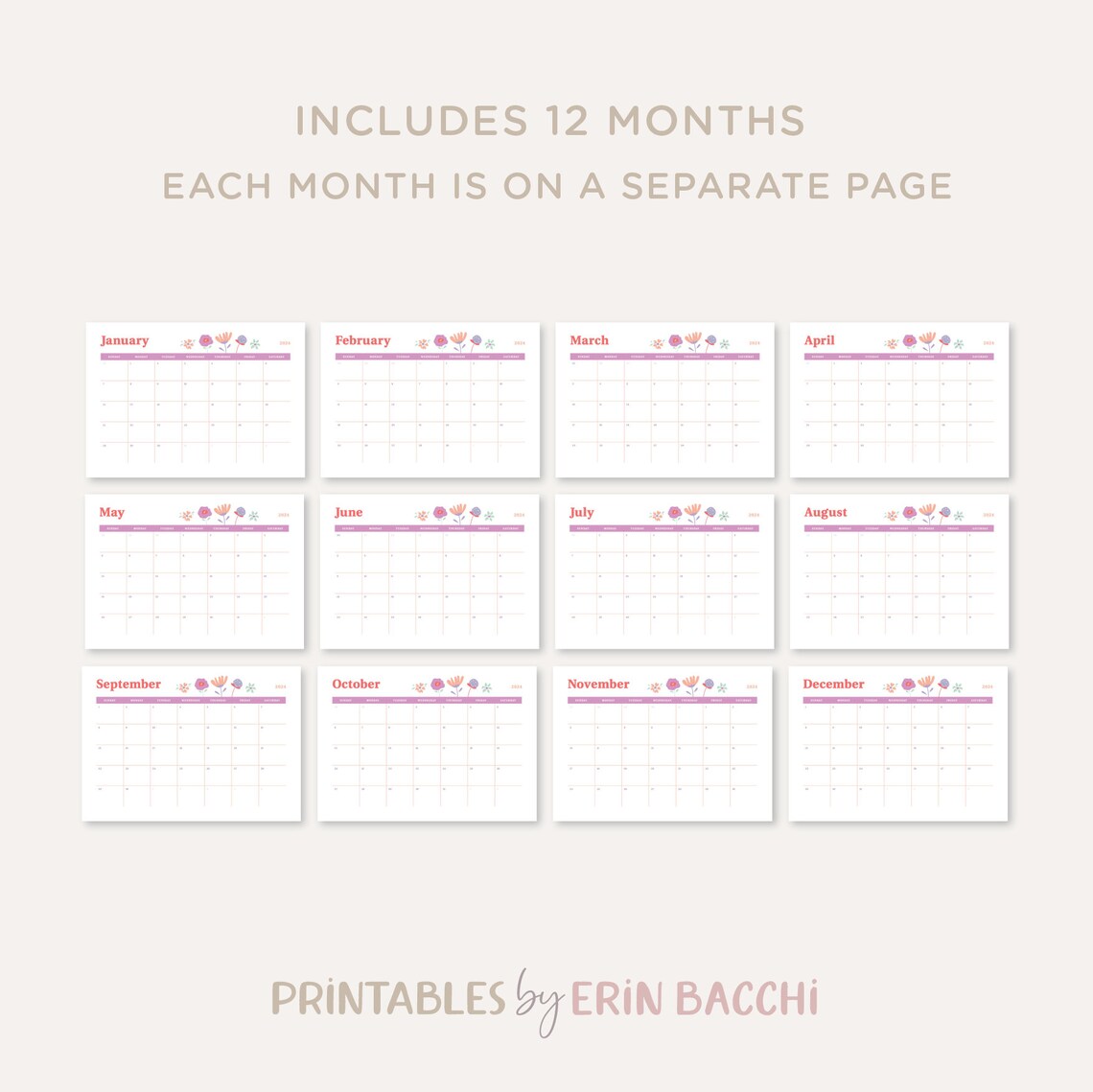 A4 Calendar PDF Printable File - Bright, Fun and Colourful - Etsy