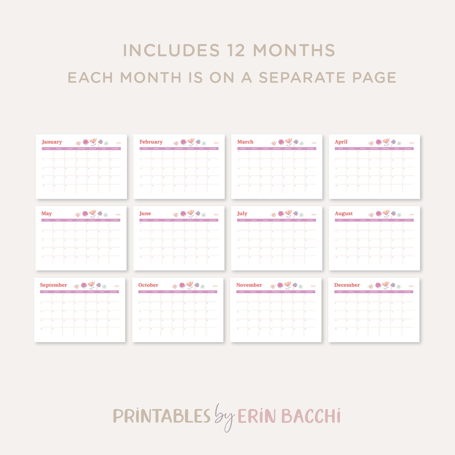 A4 Calendar PDF Printable File - Bright, Fun and Colourful - Etsy