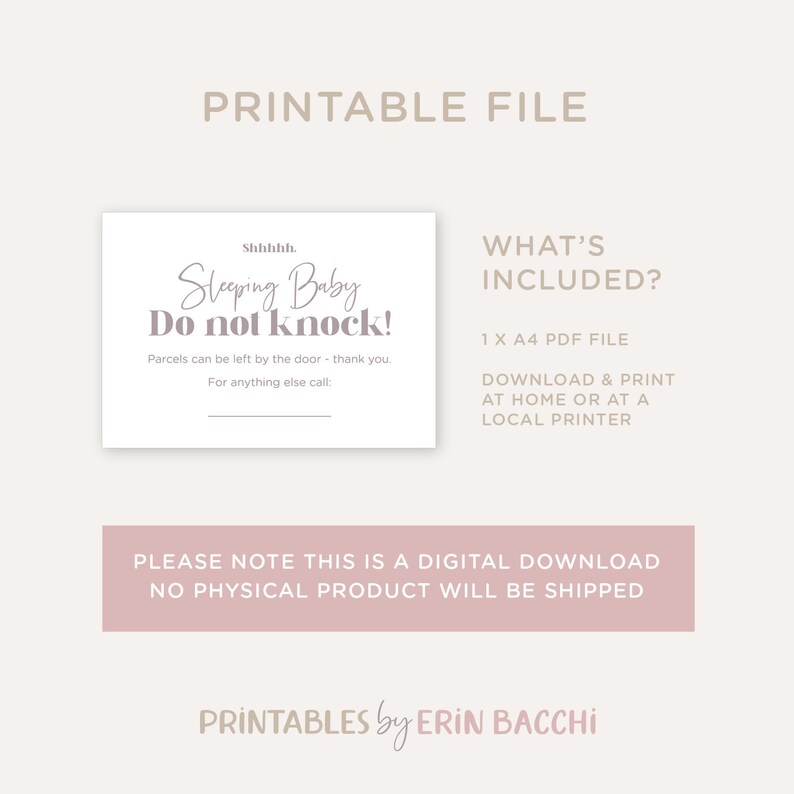 Shhh Baby Sleeping Door Sign - A4 Size - Digital Download - Etsy