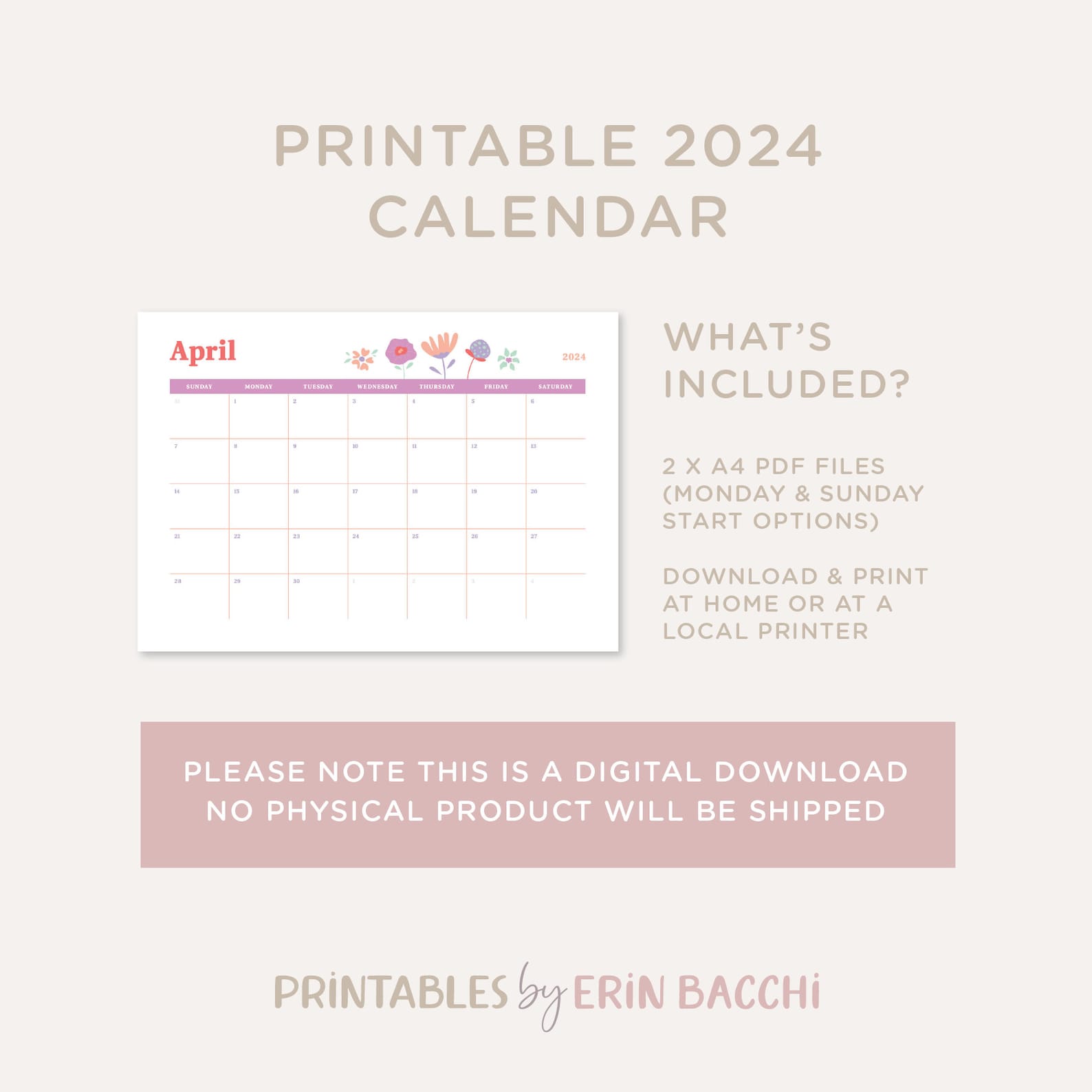 A4 Calendar PDF Printable File - Bright, Fun and Colourful - Etsy