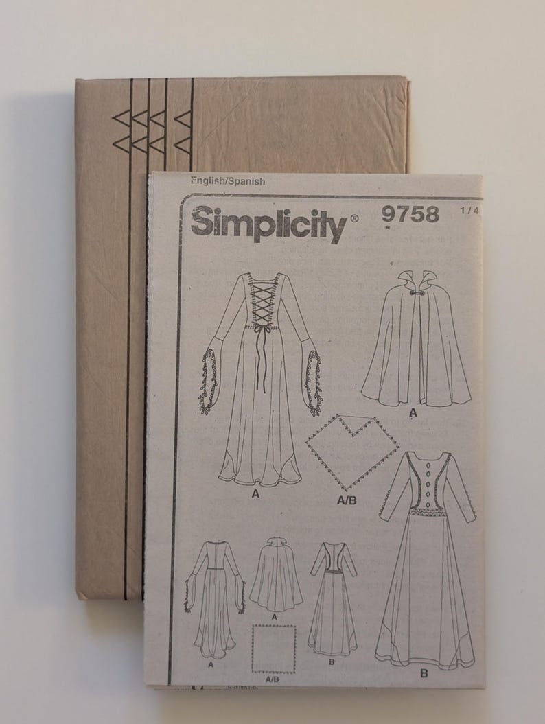 Sz 6-12 UNCUT Simplicity Medieval Tunic Dress Bliaut Cape Overdress ...
