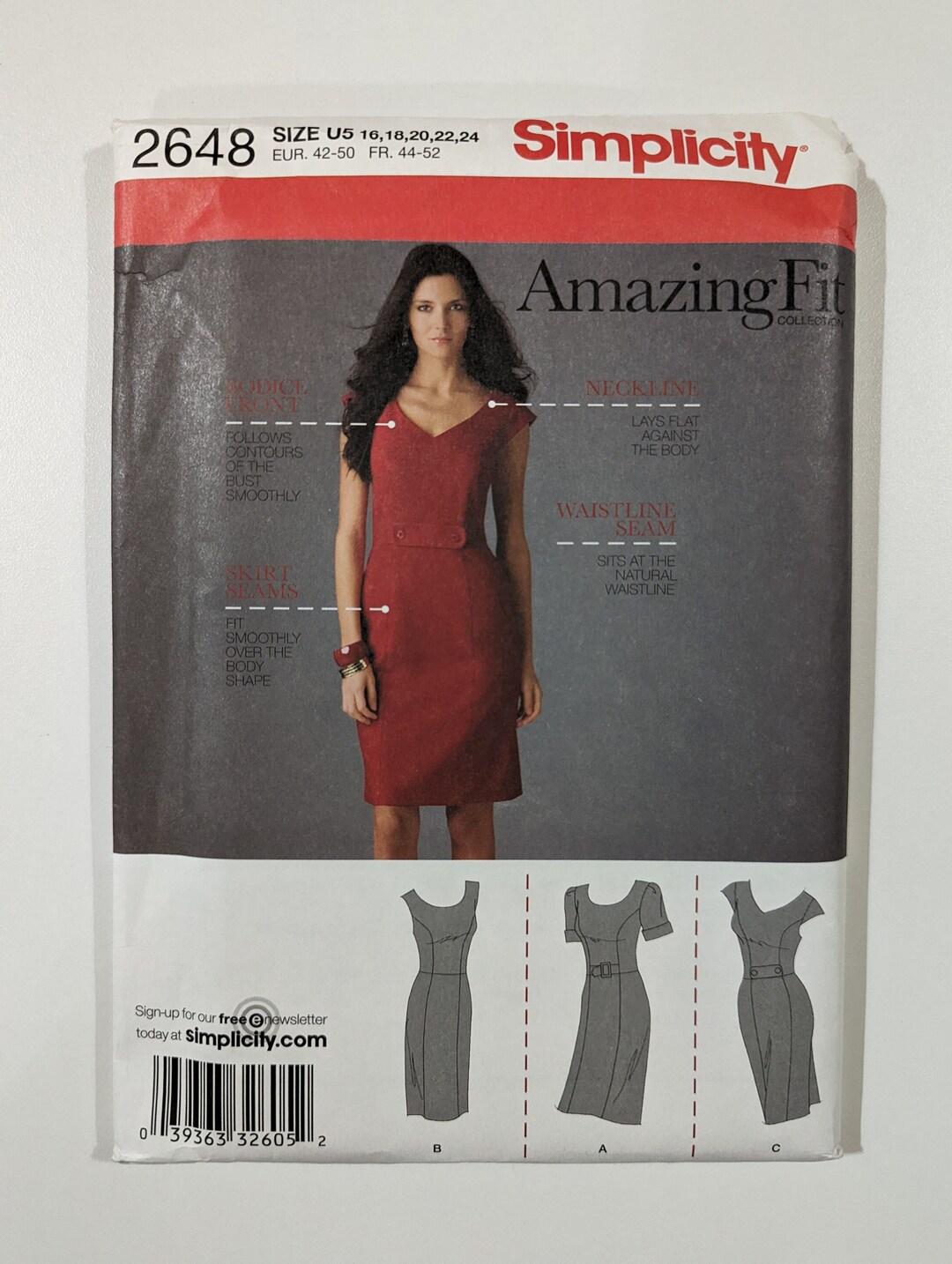 Sz 16-24 Simplicity Plus Size Amazing Fit Fitted Dress 3 Var ABCD Cups ...