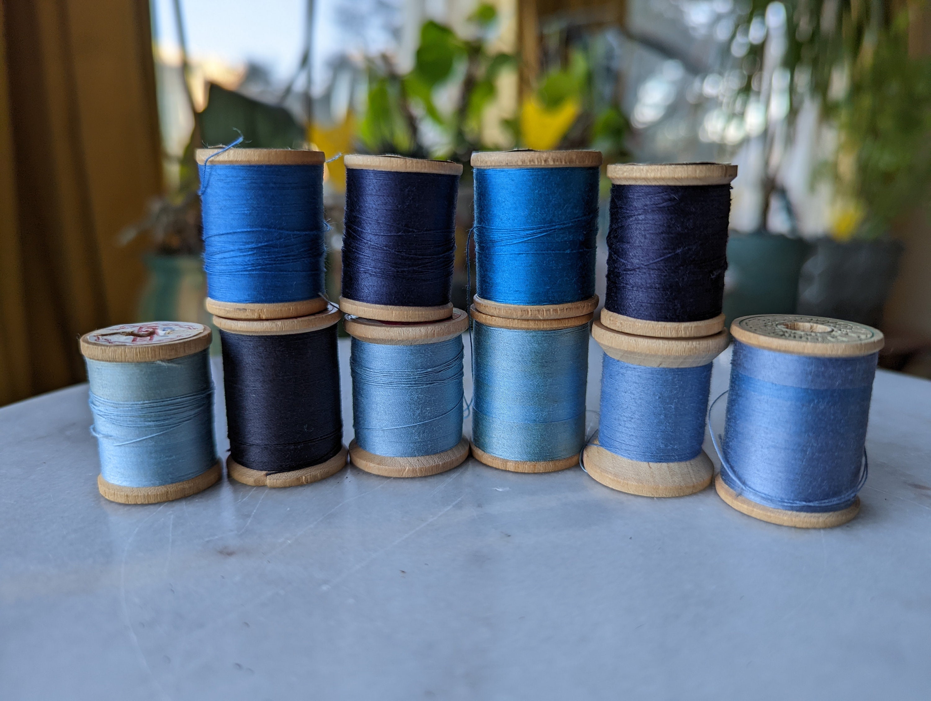 Lot of 10 Vintage Wood Wooden Sewing Spools With Thread, Small 1 1/4"h ...