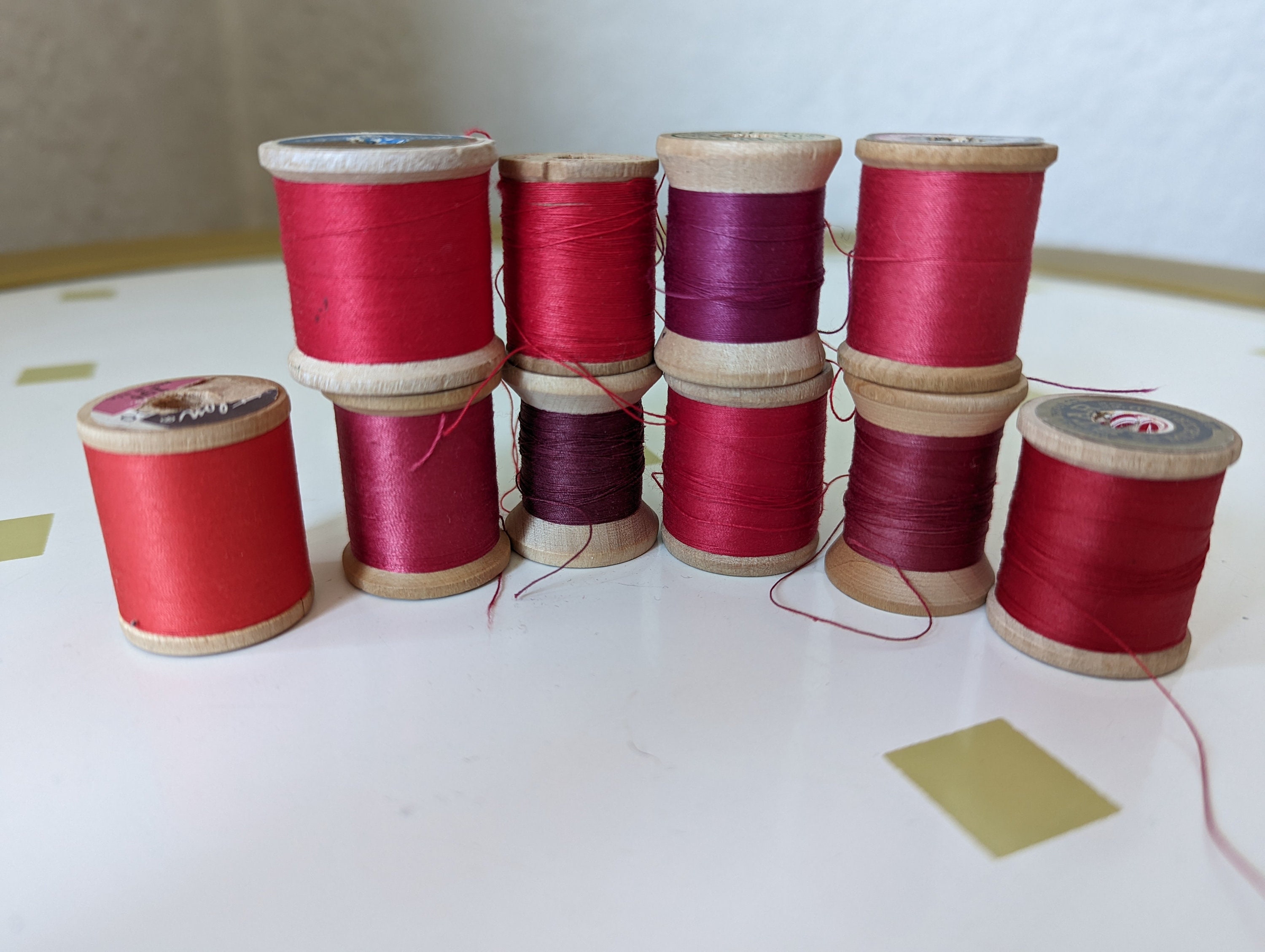 Lot of 10 Vintage Wood Wooden Sewing Spools With Thread, Small 1 1/4"h ...