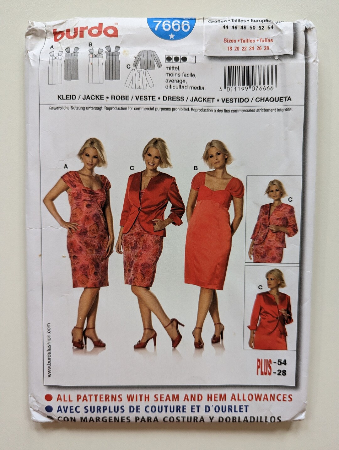 Sz 18-28 Burda Plus Size Empire Waist Sleeveless Below Knee Dress and ...