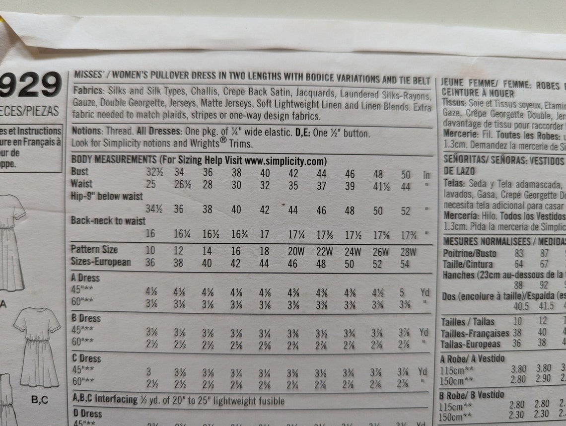 Sz 10-18/20W-28W/1X-3X Simplicity Plus Size Pullover Summer Dress ...