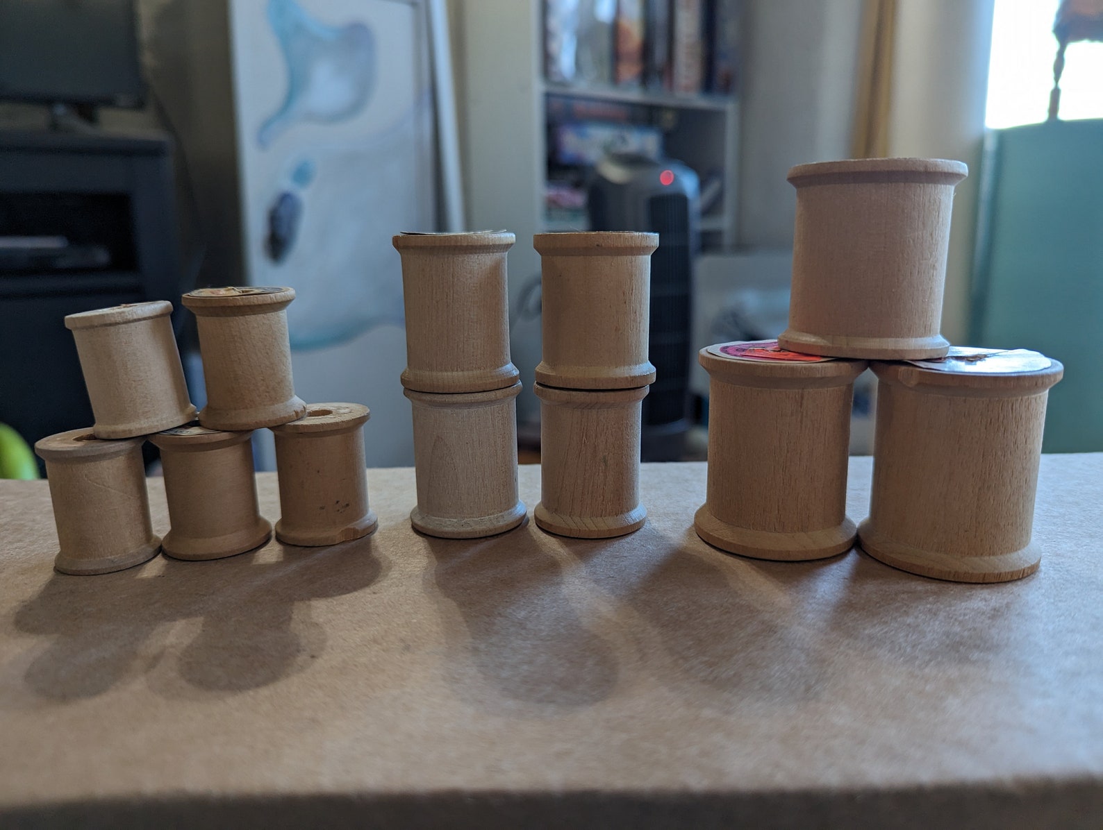 Lot of 12 Vintage Empty Wood Wooden Thread Spools Various S/M/L 1 1/4 ...