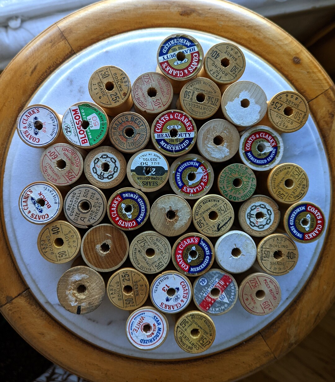 Lot of 6 Vintage Empty Wood Wooden Thread Sewing Spools, Large 1 3/4"h ...