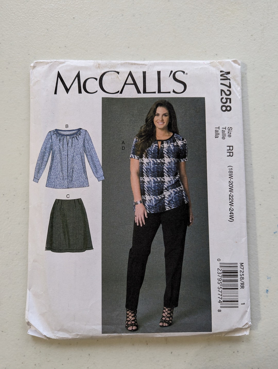 Sz 18W-24W1X-2X Mccall's Plus Size Semi Fitted Top Blouse Skirt Pants ...