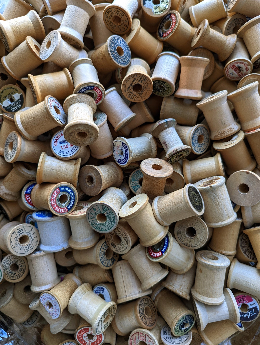 Lot of 12 Vintage Empty Wood Wooden Thread Spools Small 1 1/4"h, With ...