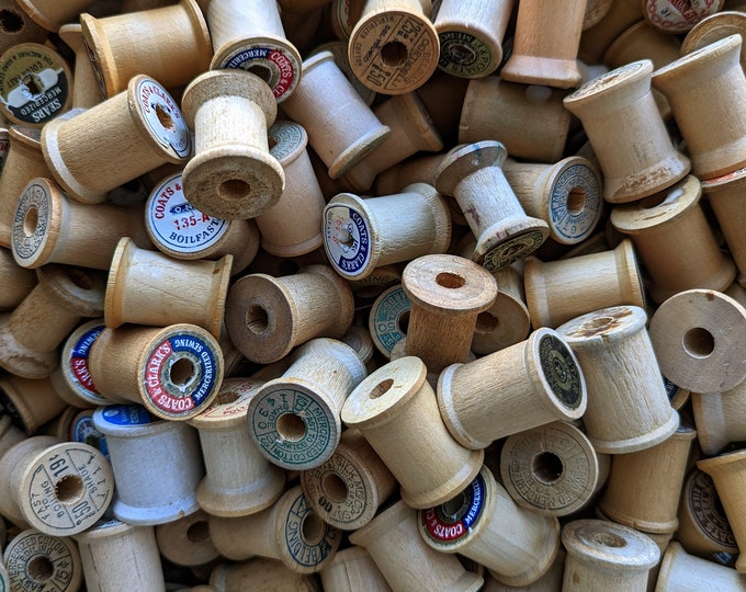 Lot of 12 Vintage Empty Wood Wooden Thread Spools Small 1 1/4"h, With ...