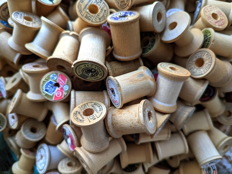 Lot of 12 Vintage Empty Wood Wooden Thread Spools Small 1 1/4"h, With ...