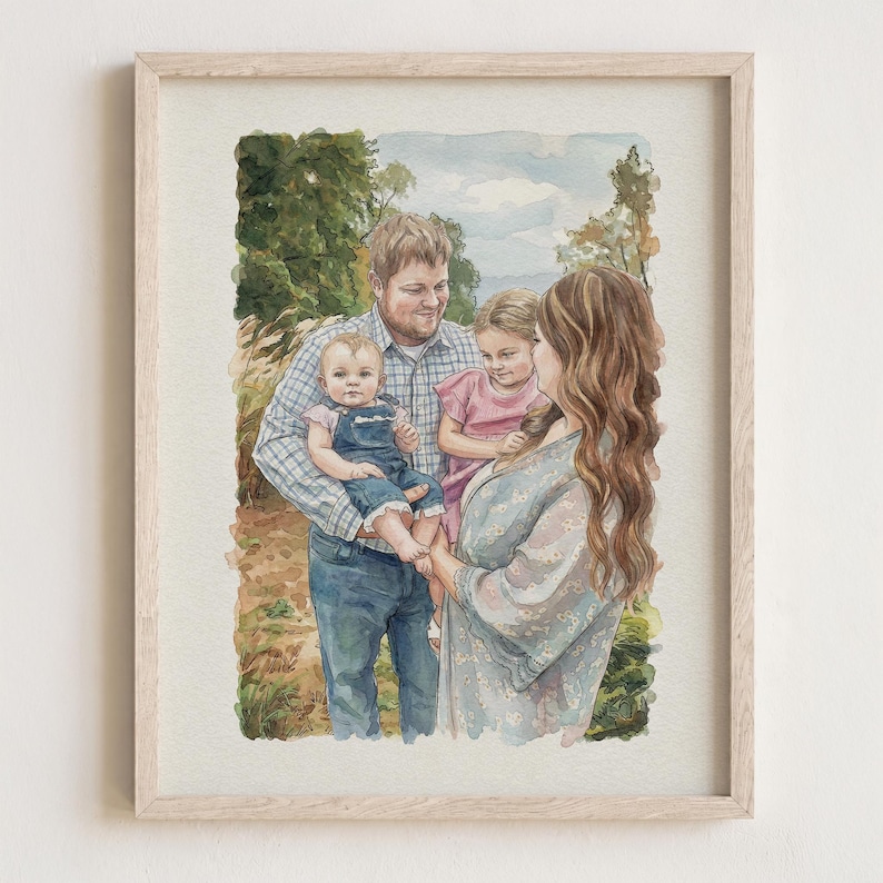 Custom Family Portrait: Hand Drawing Watercolor, Personalized Gift for ...