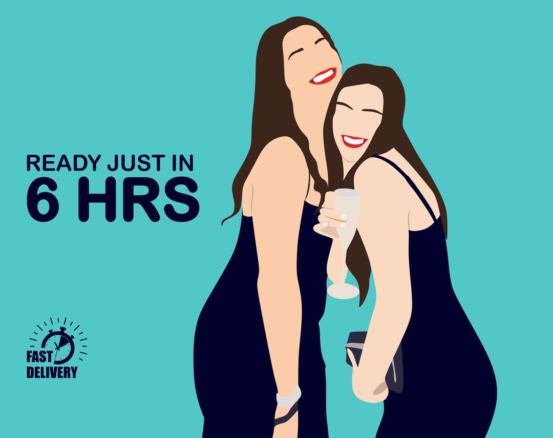 Best Friends Faceless Portrait, BFF Portrait From Photo, Minimal ...