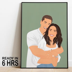 Couple Portrait, Custom Engagement Gift,engagement Drawing, Bff Gift ...