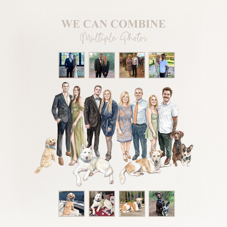 Custom Family Portrait: Hand Drawing Watercolor, Personalized Gift for ...