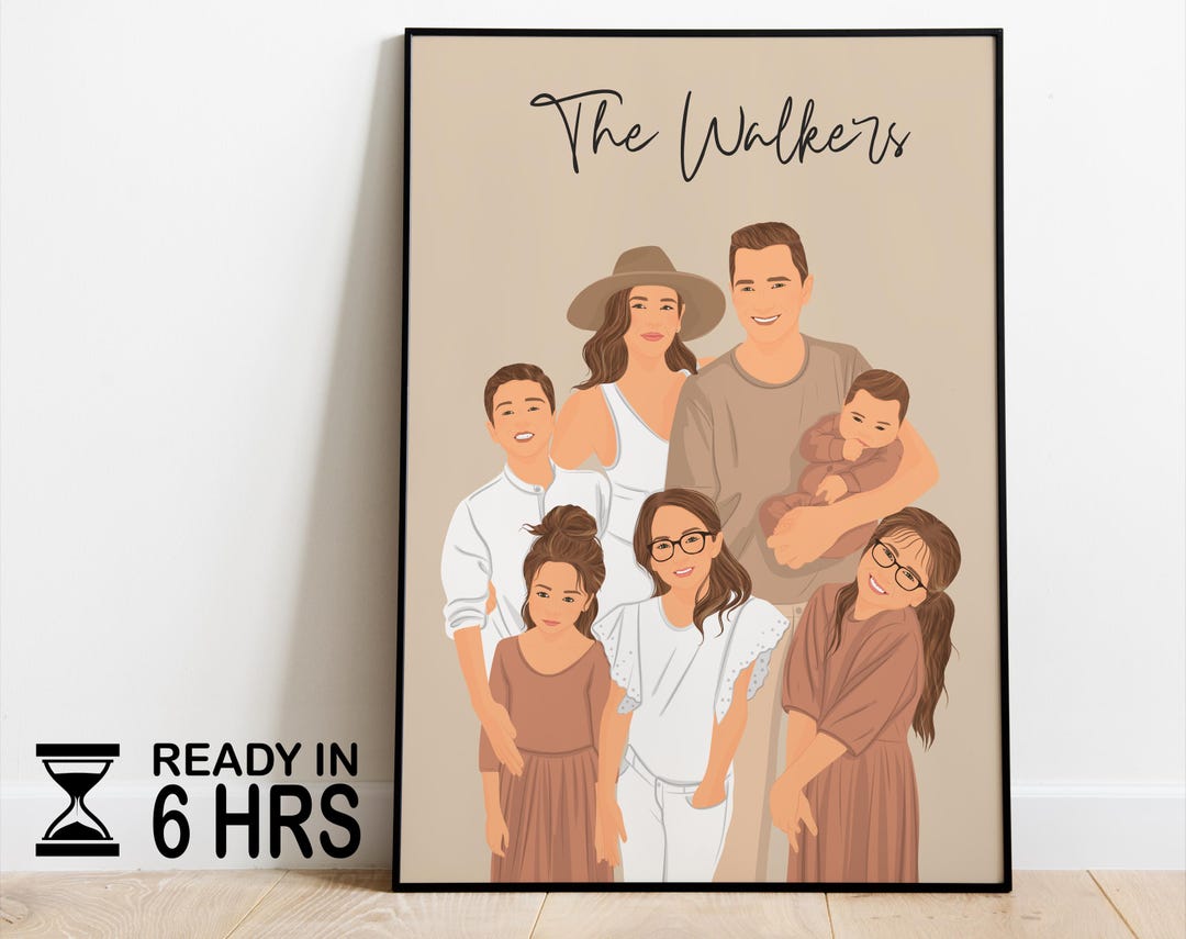 Custom Family Portrait, Cartoon Portrait, Gift for Christmas, Faceless ...