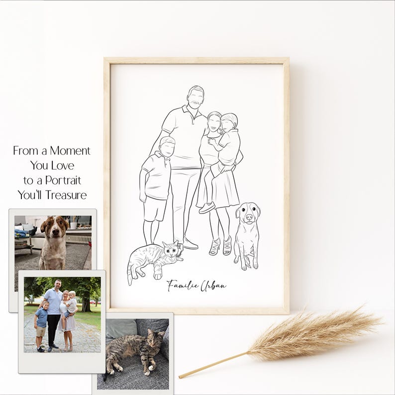 Custom Family Portrait, Personalized Line Art Drawing, Faceless Parents ...