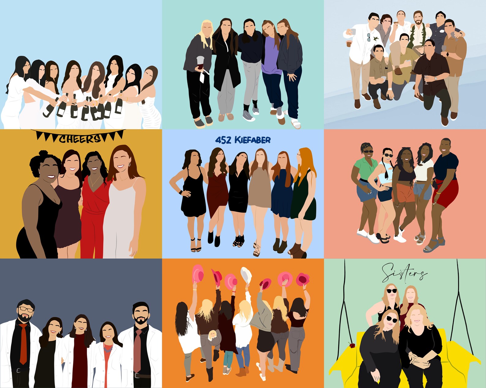 Best Friends Faceless Portrait BFF Portrait From Photo | Etsy