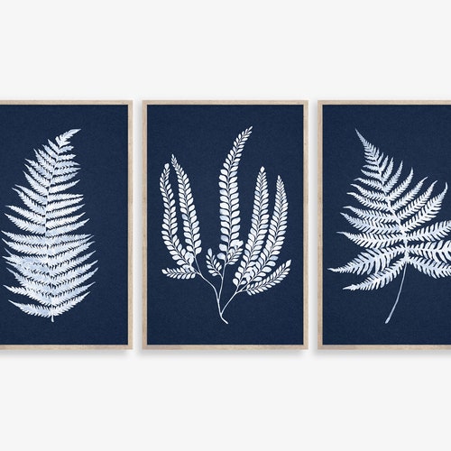 Navy Blue Wall Art Botanical Print Set of 3 Floral Wall Art - Etsy