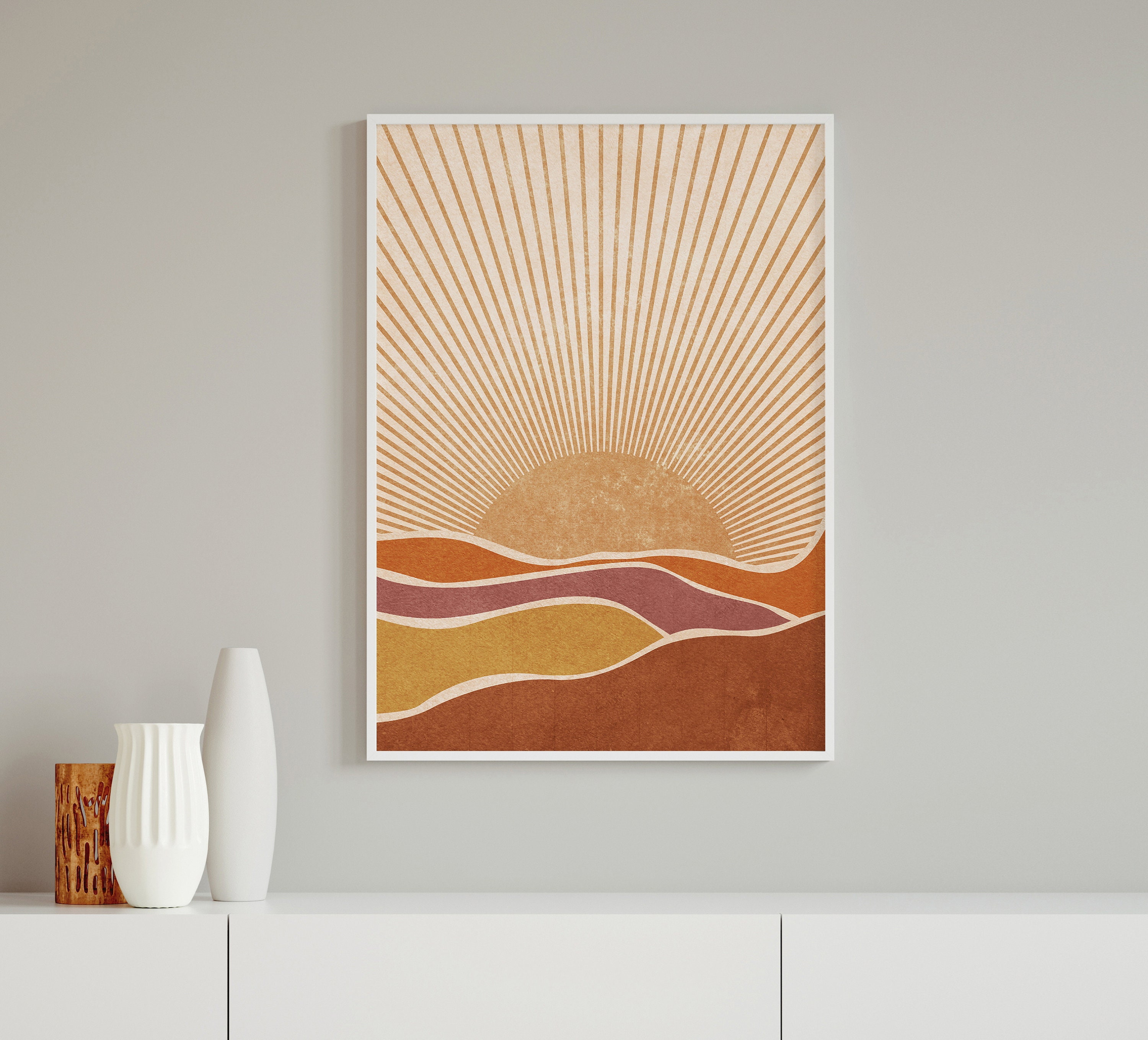 Abstract Sunrise Art Print Neutral Wall Art Neutral Boho | Etsy
