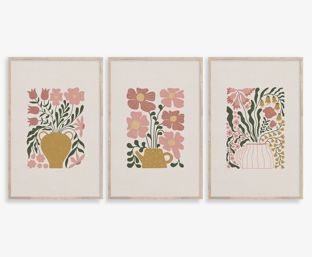 Set of 3 Prints, Flower Print Set, Flower Market Set, Boho Flower Art ...