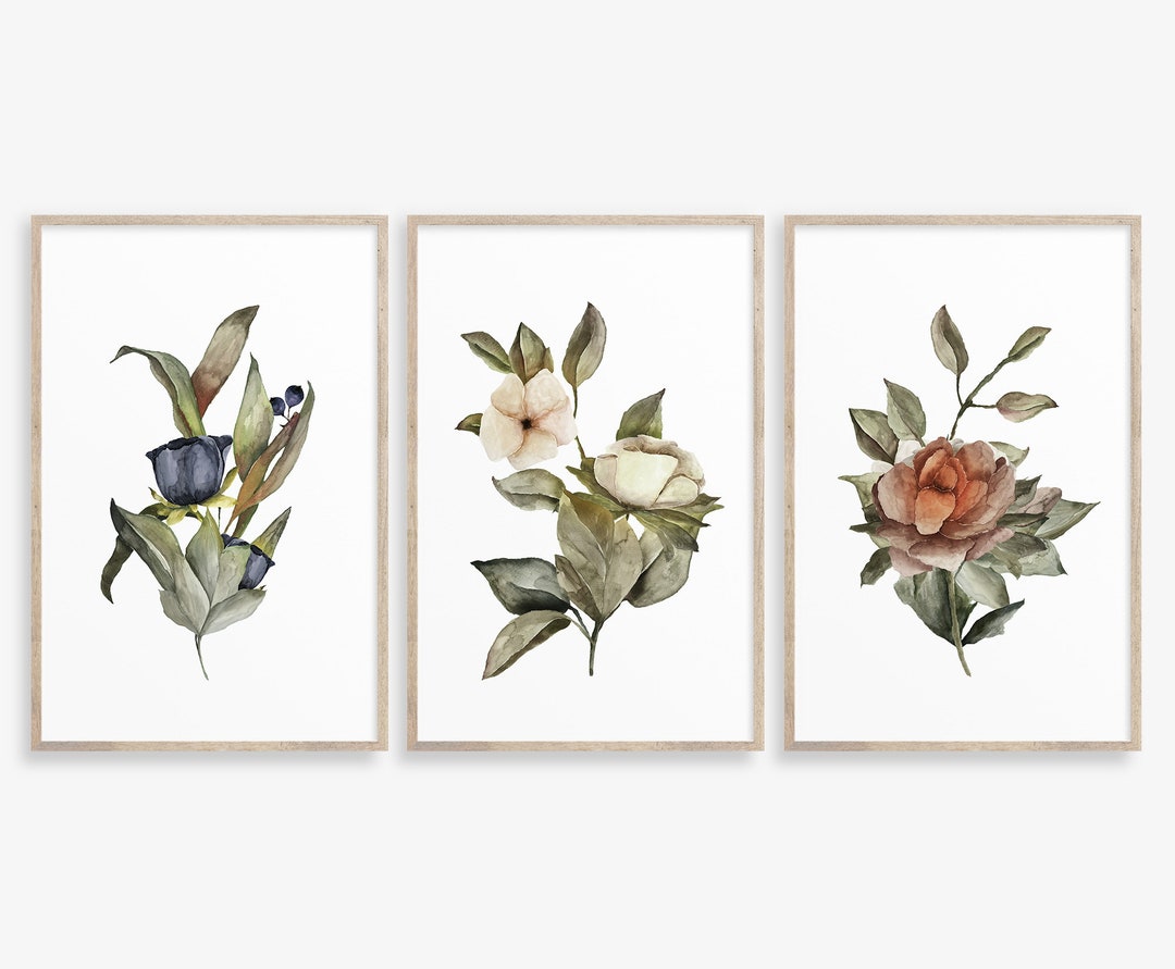 Set of 3 Flower Prints, Floral Print Set, Flower Wall Art, Botanical ...